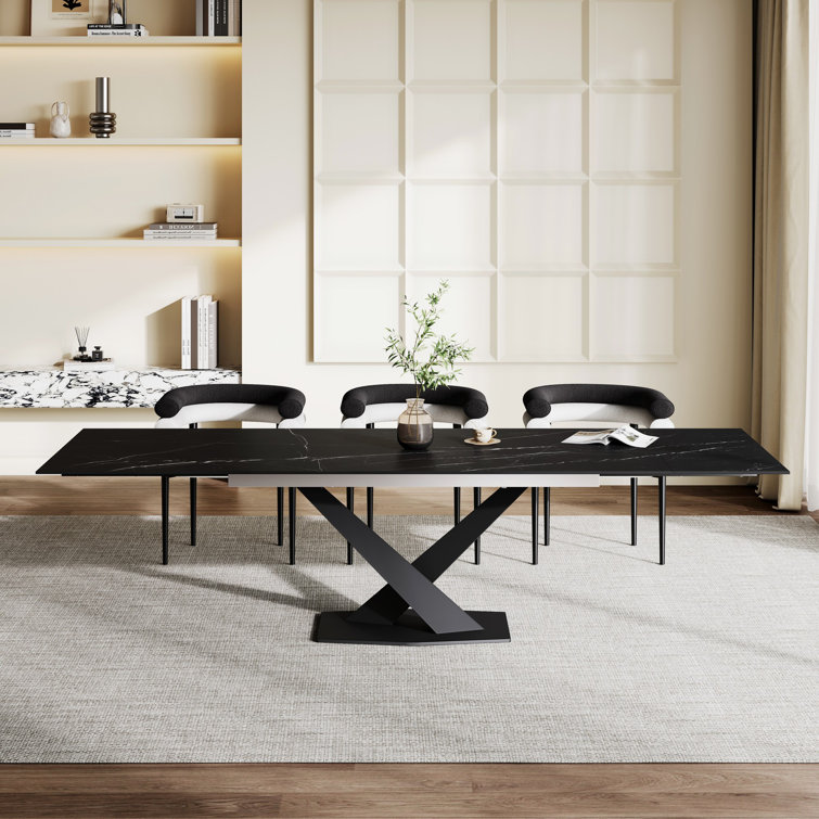 Everly Quinn Edora 62.99" to 94.48" Extendable Rectangular Sintered Stone Dining Table for 8-10 ...